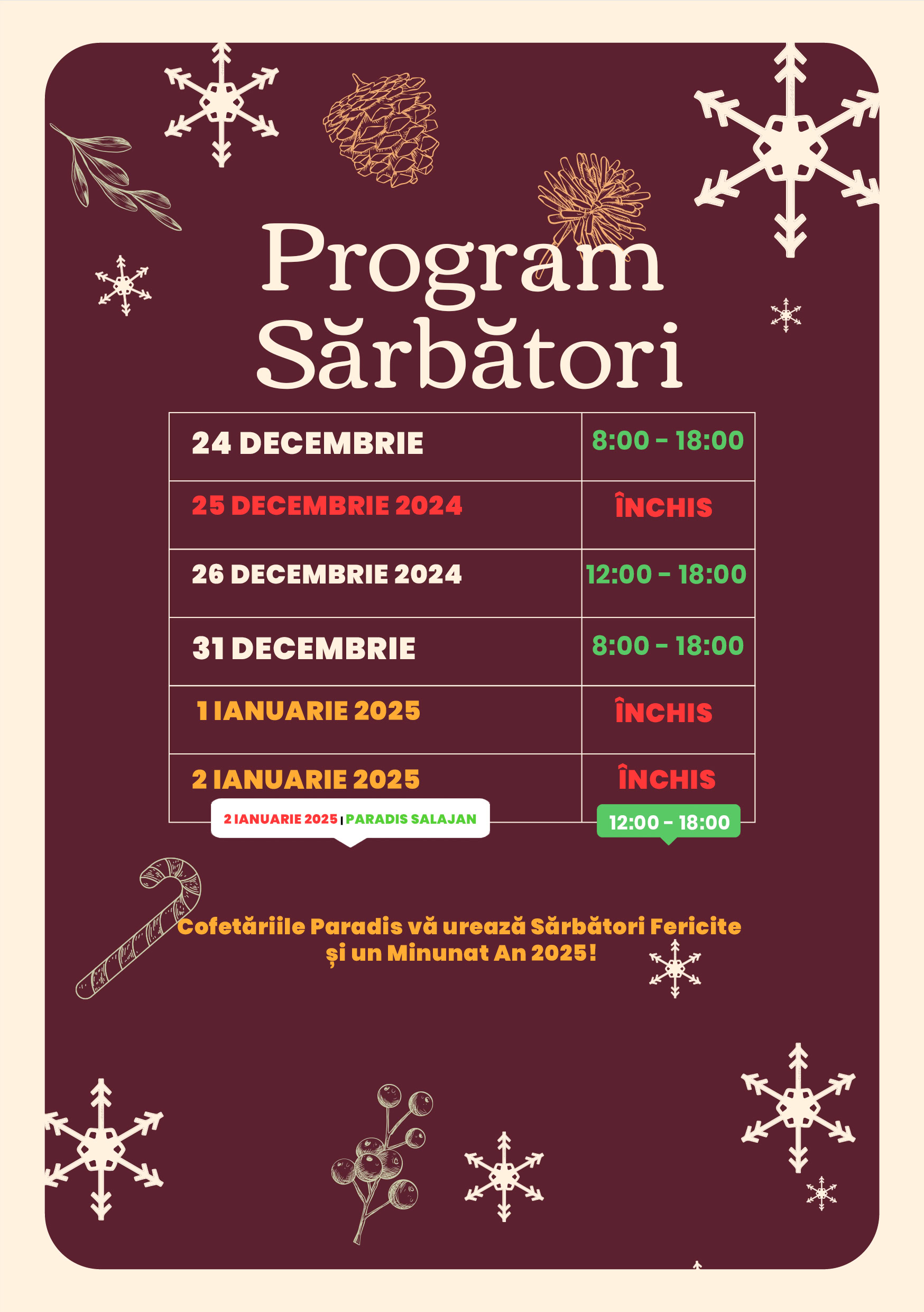 program-sarbatori-cofetaria-paradis | Cofetaria Paradis